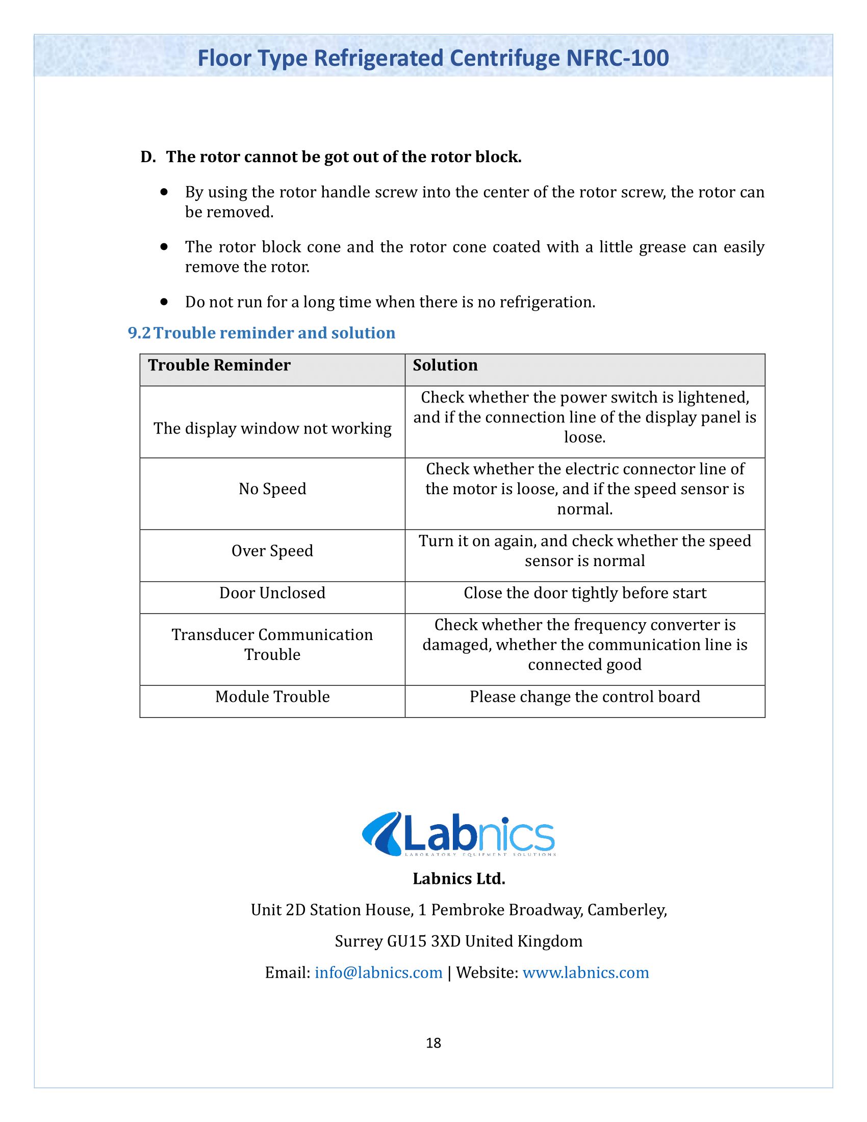 Floor Type Refrigerated Centrifuge NFRC-100 Manual | Labnics